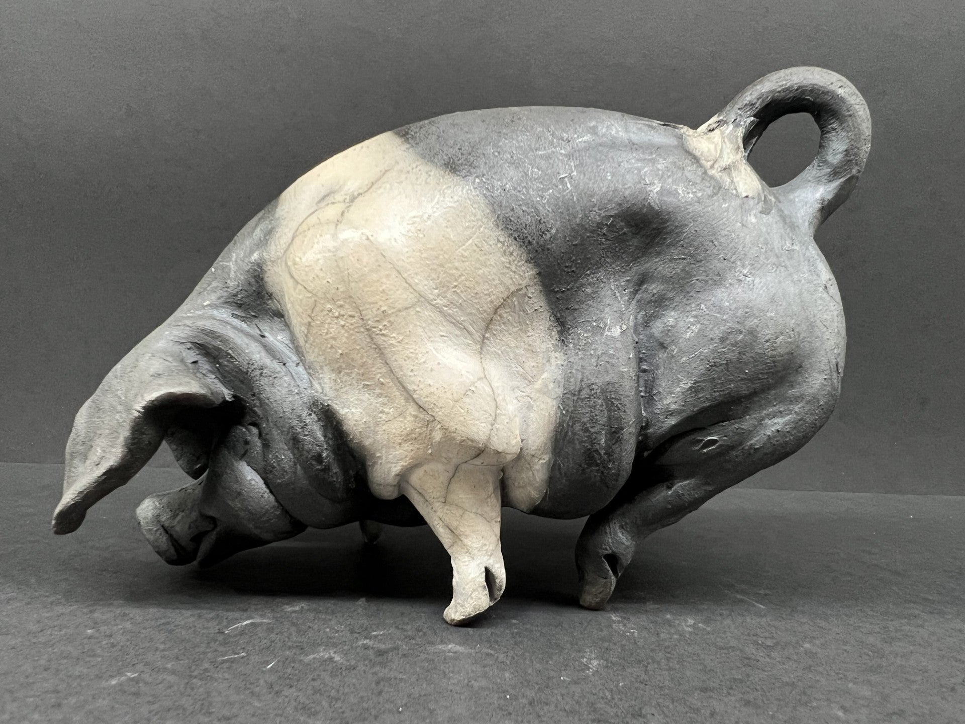Christine Cummings Studio | Susie Standing Saddleback ORIGINAL Raku Pig – The Acorn Gallery