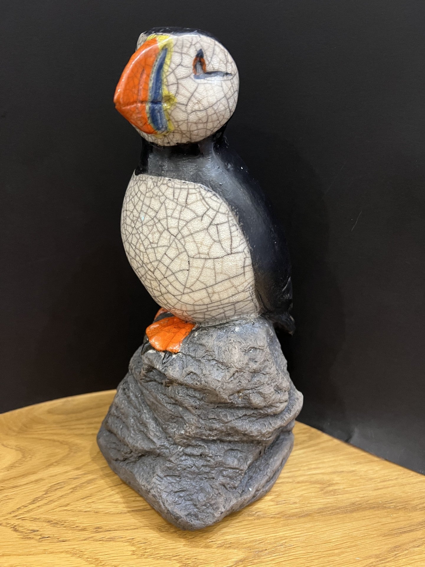 Paul Jenkins Puffin On Black Rock Raku Sculpture - The Acorn Gallery