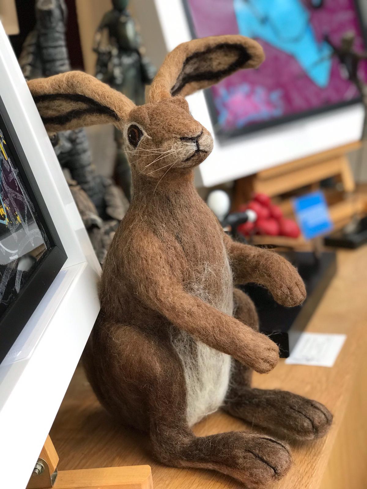 Maxine Lowery Needlefelt Hare Original The Acorn Gallery, Pocklington