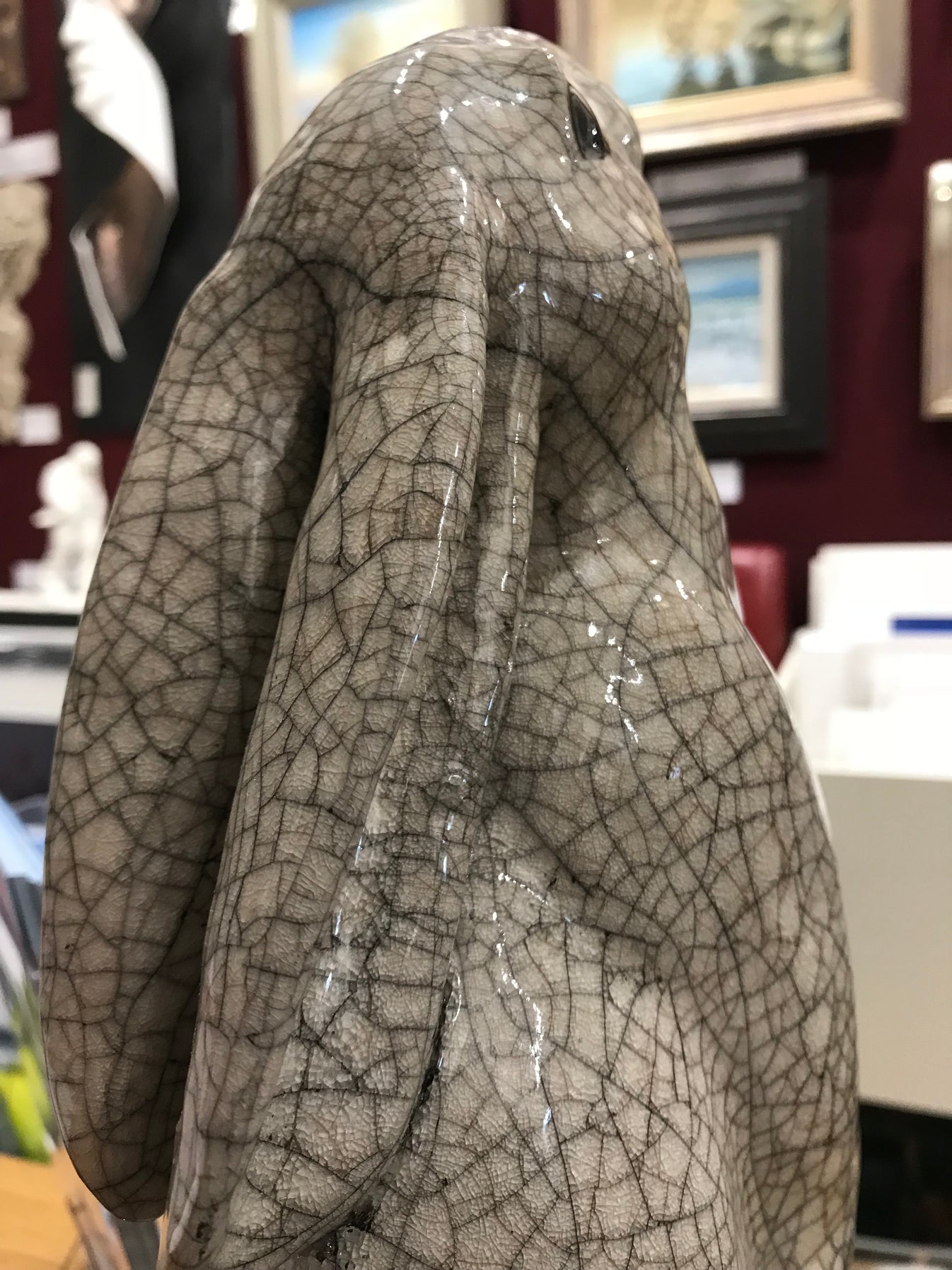 Large Moongazer Hare Raku Sculpture by Paul Jenkins -The Acorn Gallery