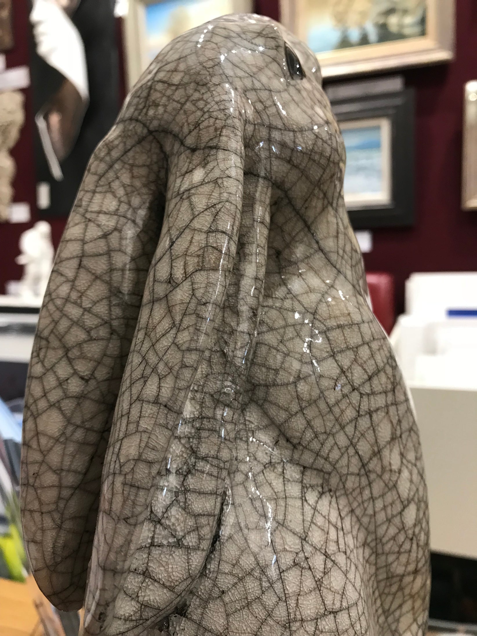 Large Moongazer Hare Raku Sculpture by Paul Jenkins -The Acorn Gallery